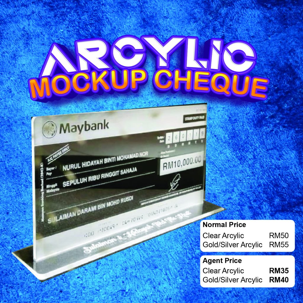 Arcylic Mockup Cheque – STICKNOW